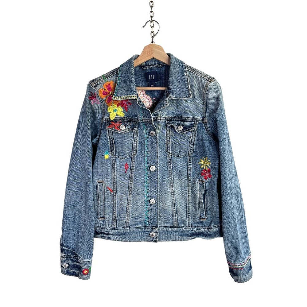 Vintage Custom Embroidered Gap Denim Jacket Boho Hipp… - Gem